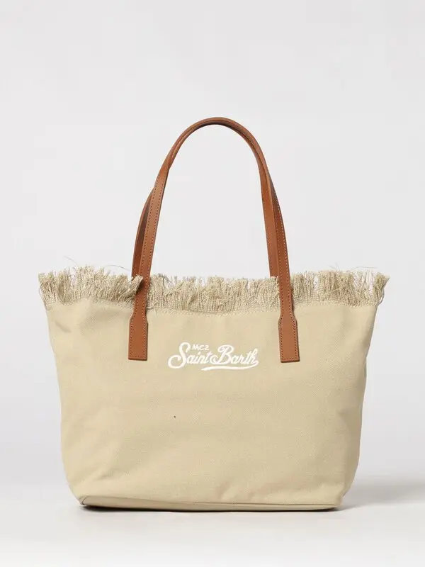 MC2 SAINT BARTH Cotton Tote Bag With Embroidered Logo And Fringe Detail - Beige