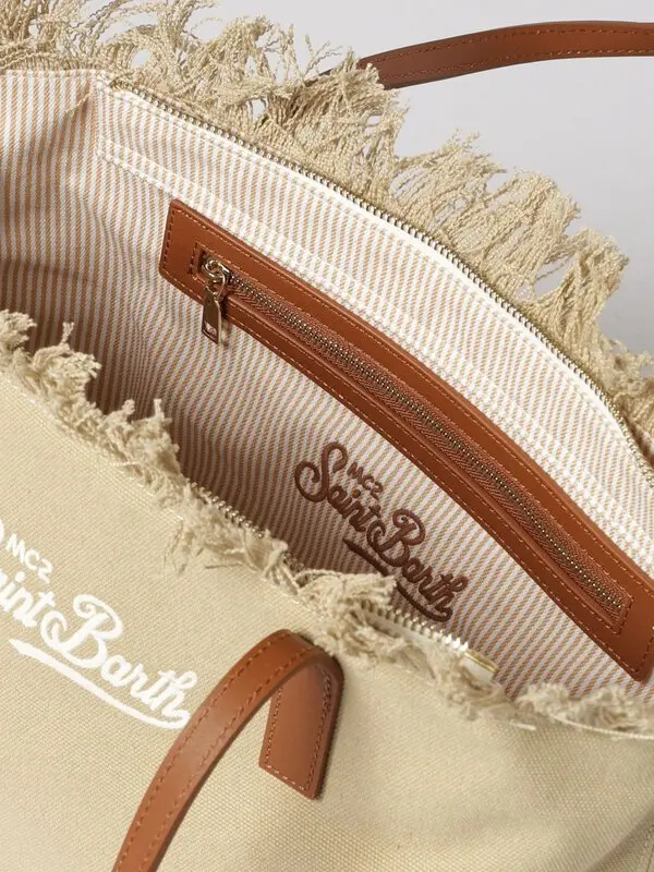 MC2 SAINT BARTH Cotton Tote Bag With Embroidered Logo And Fringe Detail - Beige