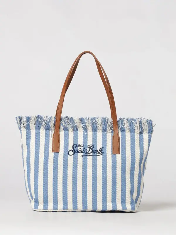 MC2 SAINT BARTH Cotton Tote Bag With Embroidered Logo And Fringe Detail - Blue 2