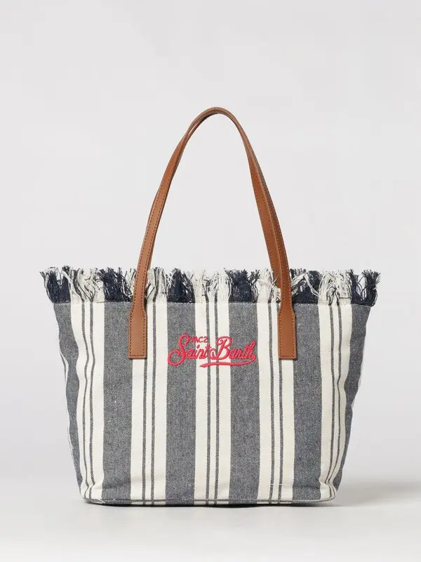 MC2 SAINT BARTH Cotton Tote Bag With Embroidered Logo And Fringe Detail - Blue
