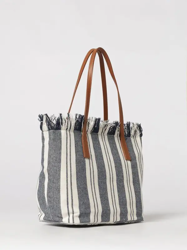 MC2 SAINT BARTH Cotton Tote Bag With Embroidered Logo And Fringe Detail - Blue