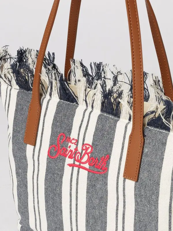 MC2 SAINT BARTH Cotton Tote Bag With Embroidered Logo And Fringe Detail - Blue