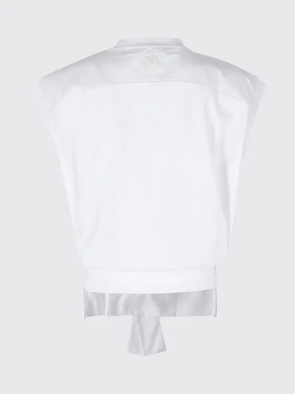 TELA Sleeveless T-shirt With Belted Waist - White