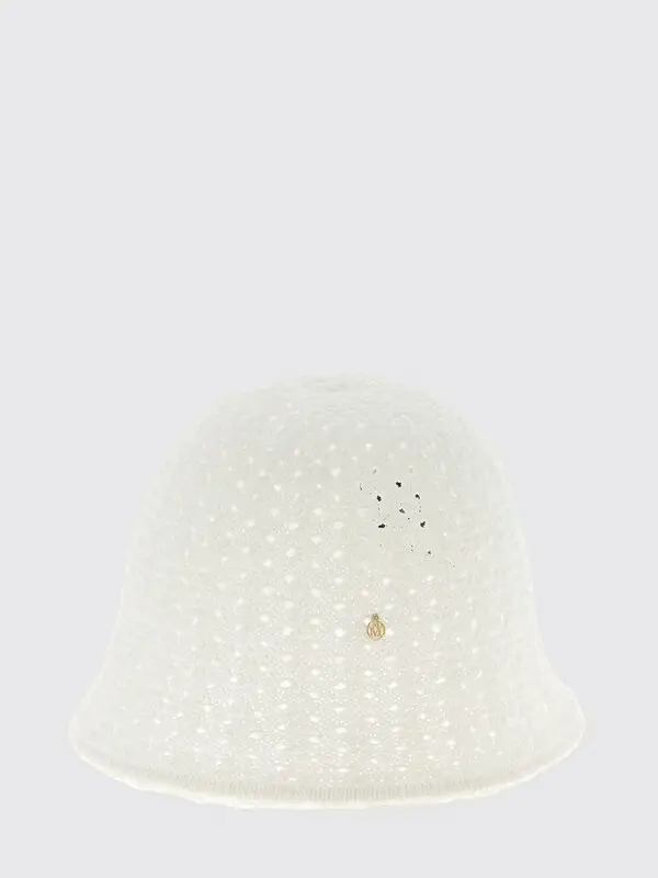 MAISON MICHEL Crochet Cotton Blend Cloche Hat With Metallic Logo - White