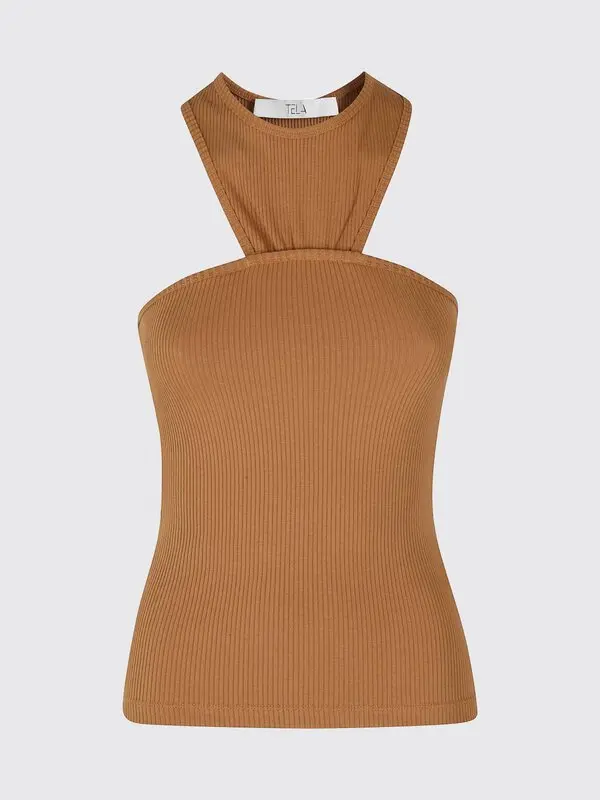 TELA Ribbed Knit Top - Brown