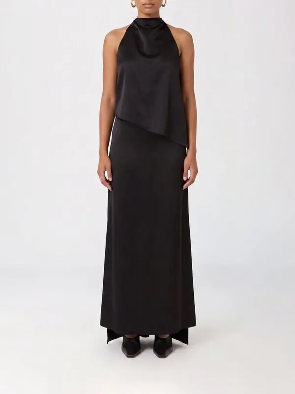 Sportmax Dolmen Long Satin Halterneck Dress - Black