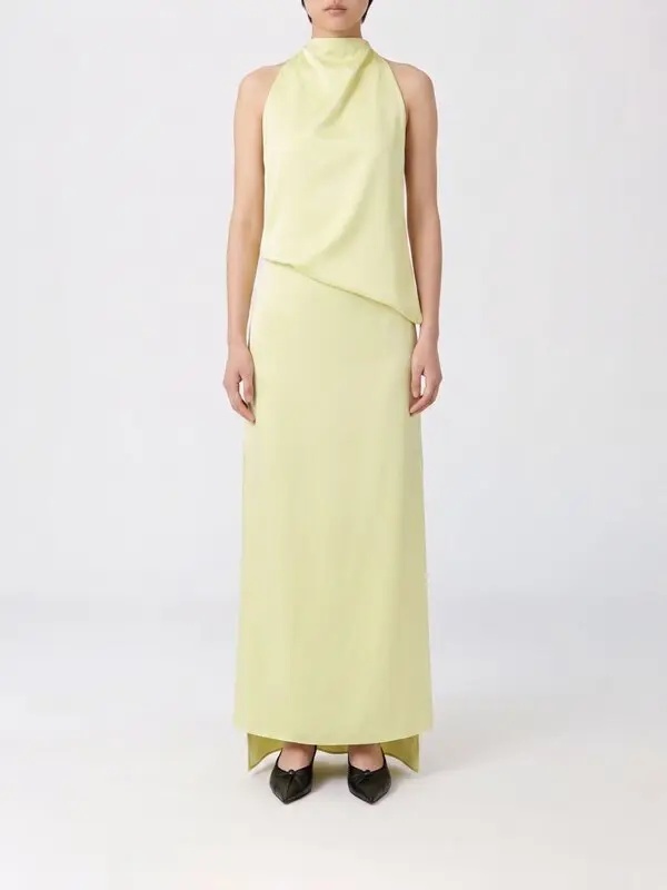 Sportmax Dolmen Long Satin Halterneck Dress - Yellow