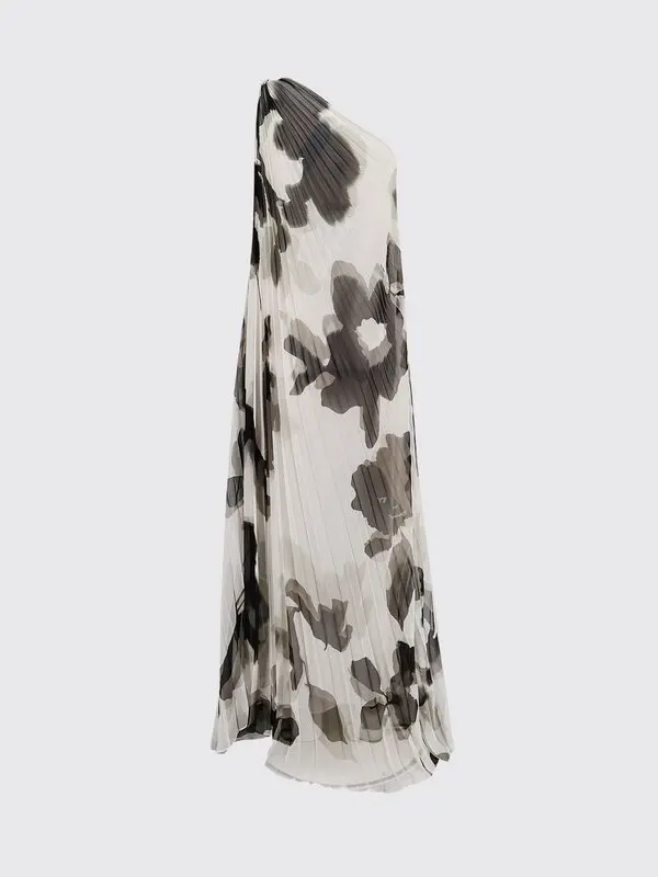 Max Mara One-shoulder Floral Chiffon Gown - White