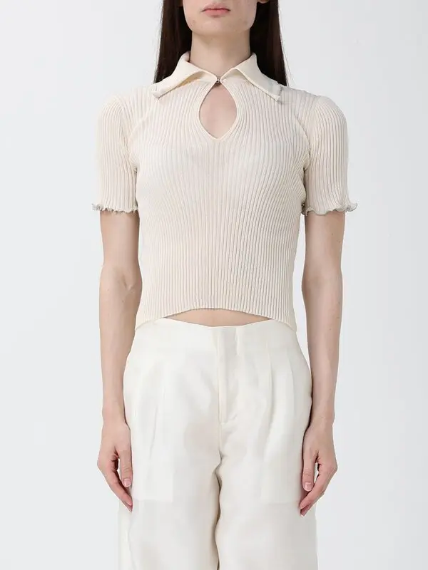 Pinko Ribbed Polo Shirt With Keyhole Detail - White