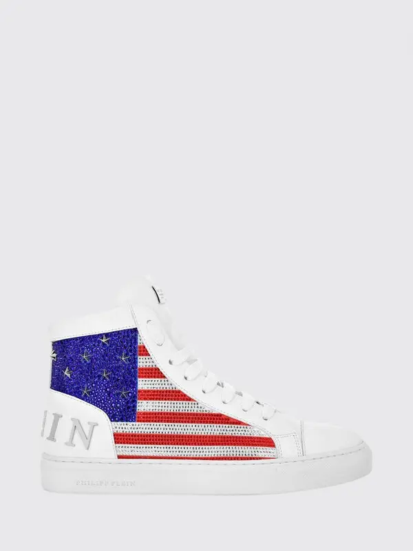 Philipp Plein Star Studs America Leather Sneakers With Applied Rhinestones