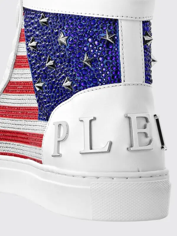 Philipp Plein Star Studs America Leather Sneakers With Applied Rhinestones