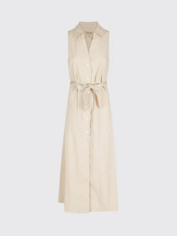 Woolrich Sleeveless Midi Dress With Belt - Beige