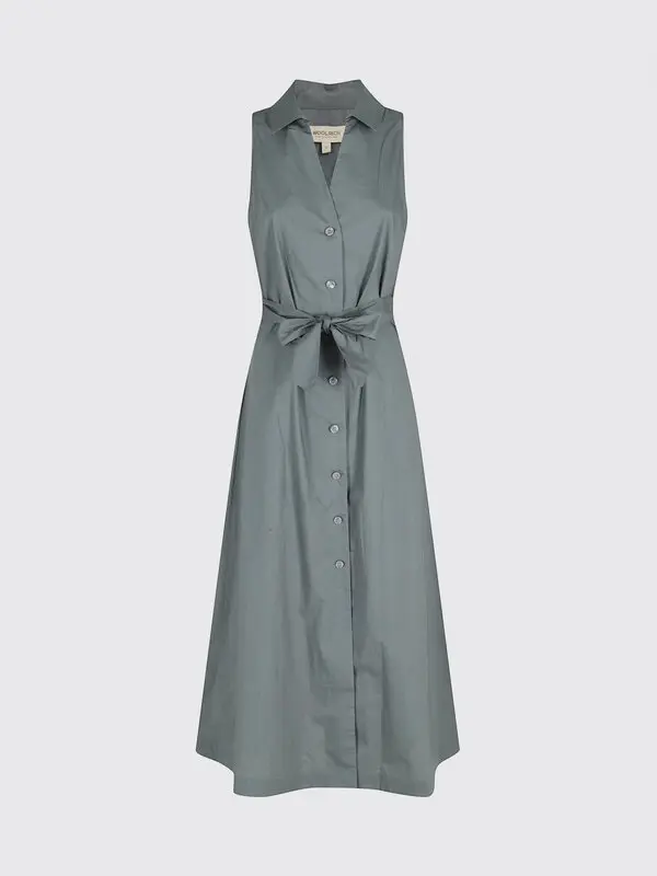 Woolrich Sleeveless Button-up Shirt Dress With Belt - Green