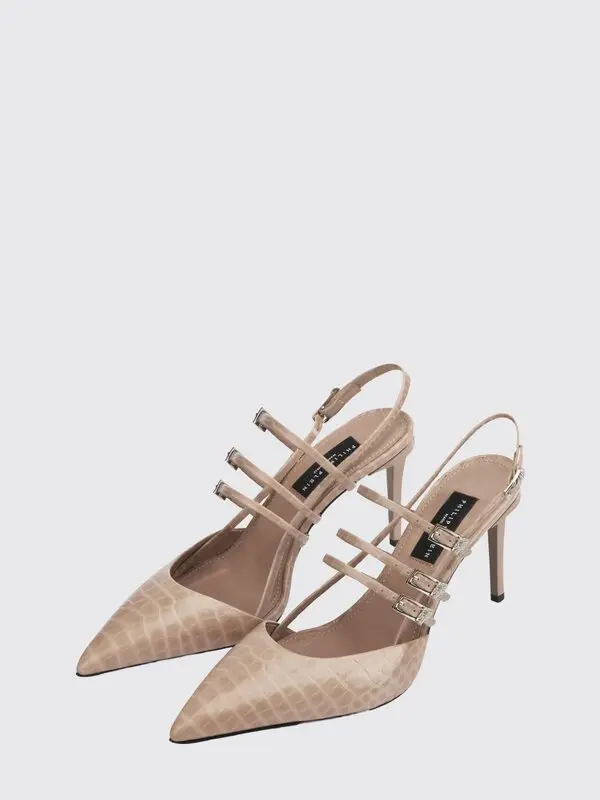 Philipp Plein Crocodile Print Leather Slingback Pumps