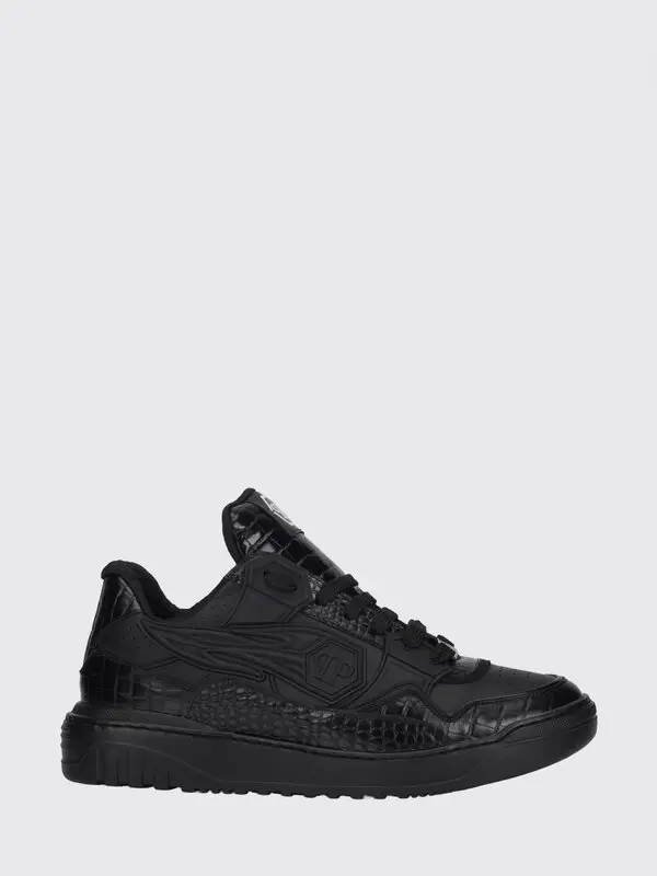 Philipp Plein Moonwalker Crocodile Print Leather Sneakers - Black