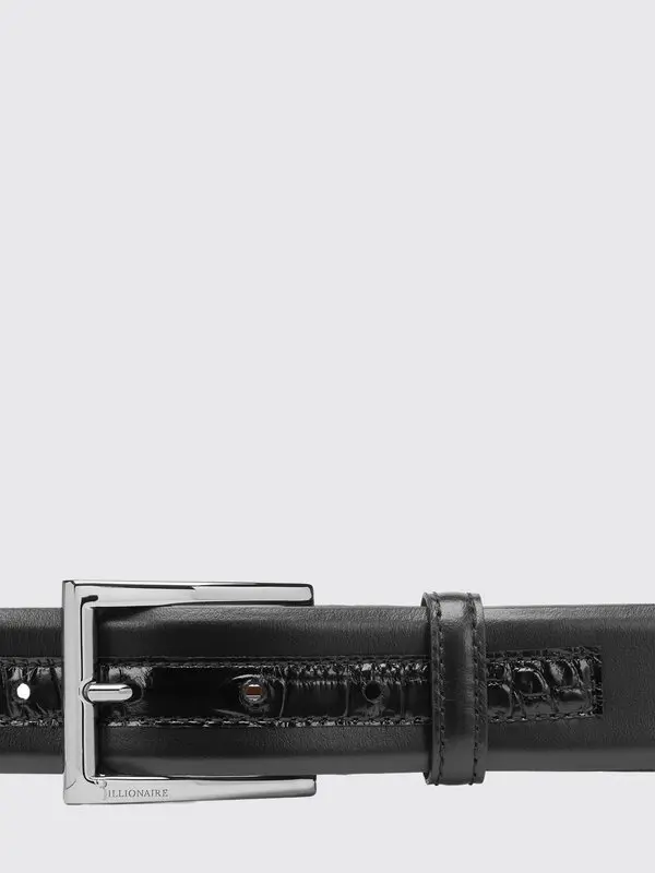 BILLIONAIRE Leather Belt With Crocodile Print - Black