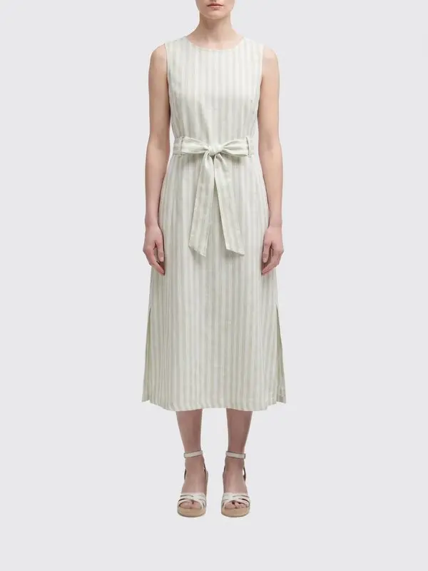Barbour Striped A-line Midi Dress With Sleeveless Design And Tie Waist - Mint