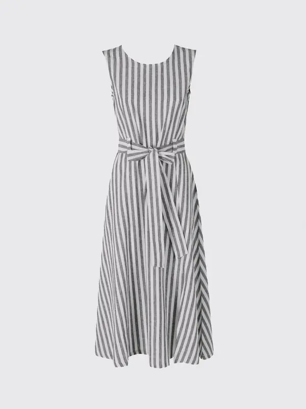 Barbour Striped Midi Dress With Belted Waist - Navy
