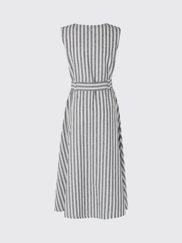 Barbour Striped Midi Dress With Belted Waist - Navy