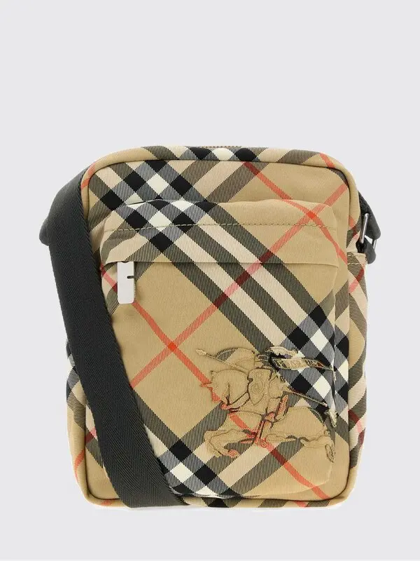Burberry Checkered Shoulder Bag With Embossed Equestrian Knight - Beige