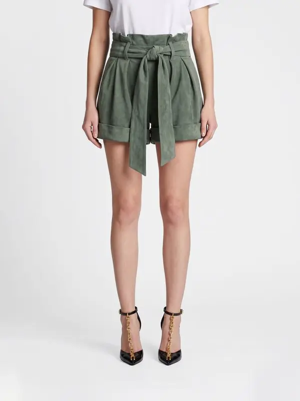 Balmain Belted Suede Shorts