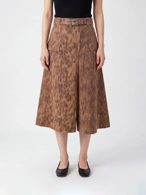 GANNI Asymmetrical Animal-print Midi Skirt In Organic Cotton - Beige