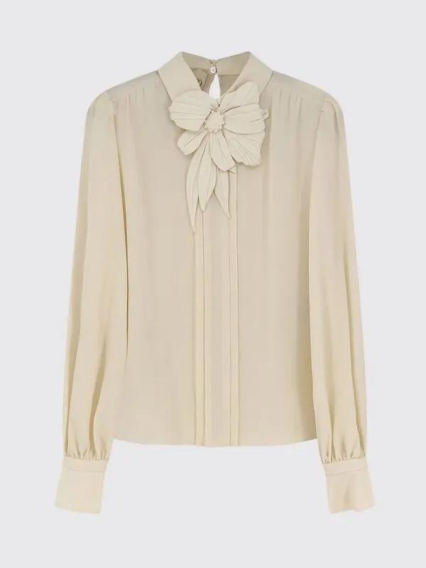Valentino Garavani Silk Blouse With Flowershaped Appliqu - Cream