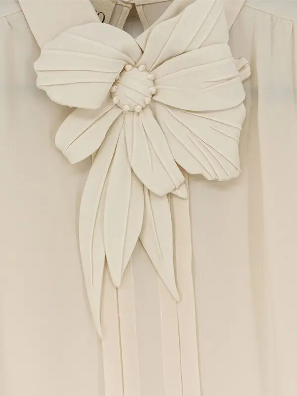 Valentino Garavani Silk Blouse With Flowershaped Appliqu - Cream