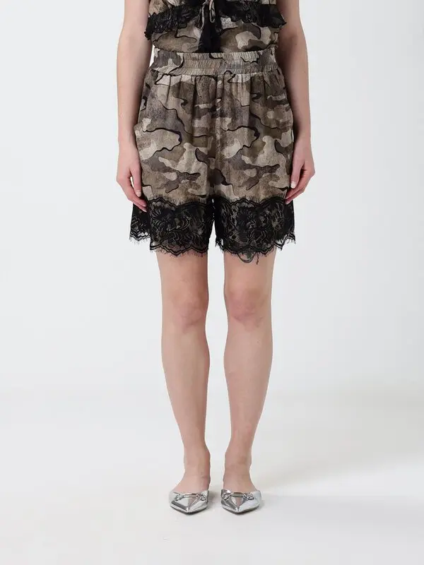 Pinko Camouflage Print Shorts With Lace Trim