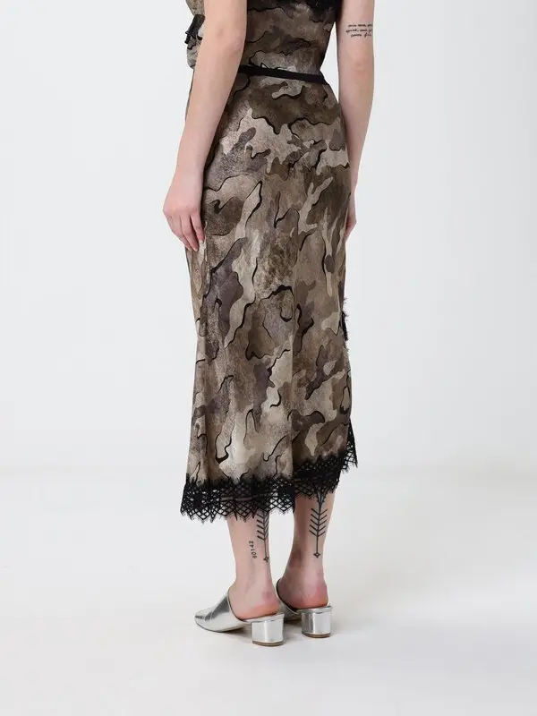 Pinko Camouflage Print Midi Skirt With Lace Trim