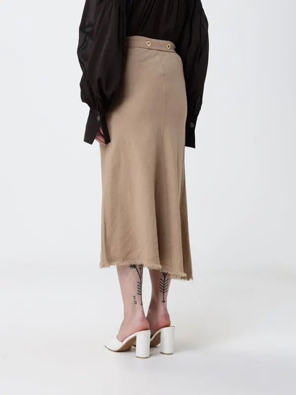 Pinko Belted Midi Skirt With Raw Edge Hem - Beige