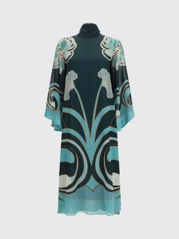 La DoubleJ Long Sleeve Printed Silk Dress