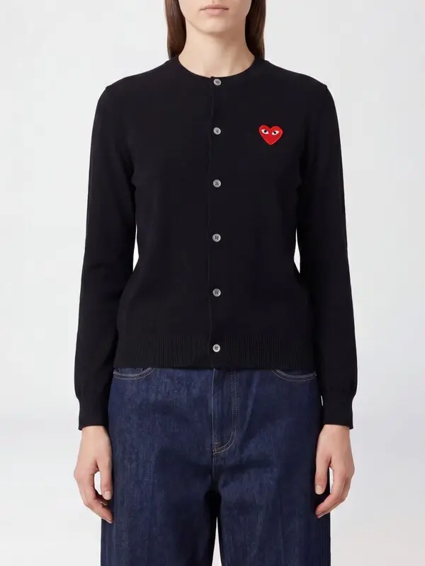 Play Comme Des Garcon Cardigan With Red Heart Appliqu - Black