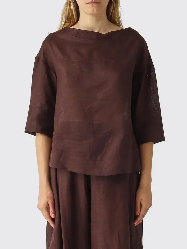 MEIMEIJ Linen Blouse With Bow Detail - Coffee