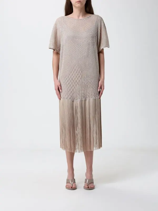 SIMONA CORSELLINI Beaded Fringe Maxi Dress - Beige