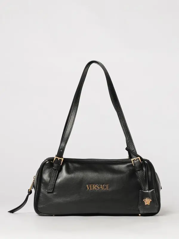 Versace Smooth Lambskin Tag Shoulder Bag - Black