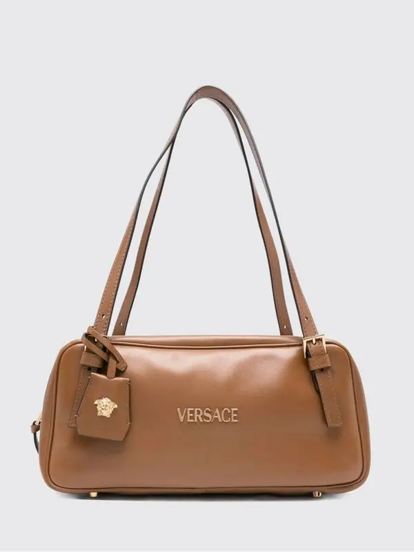 Versace Smooth Lambskin Tag Shoulder Bag - Brown