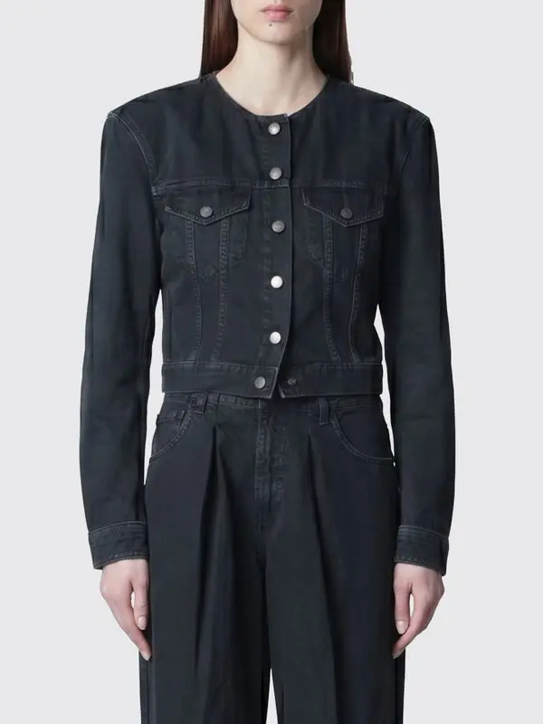 HAIKURE Cropped Cotton Denim Jacket With Padded Shoulders - Black