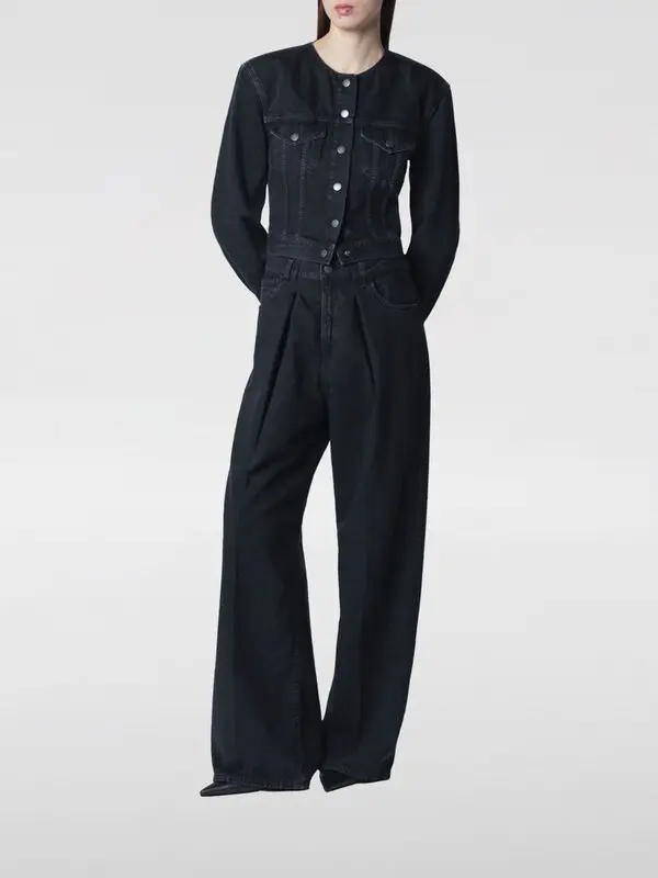 HAIKURE Cropped Cotton Denim Jacket With Padded Shoulders - Black