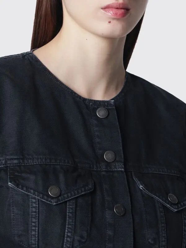 HAIKURE Cropped Cotton Denim Jacket With Padded Shoulders - Black