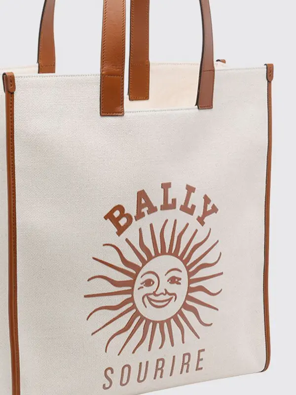 Bally Canvas Tote Bag With Printed Logo And Double Leather Handles