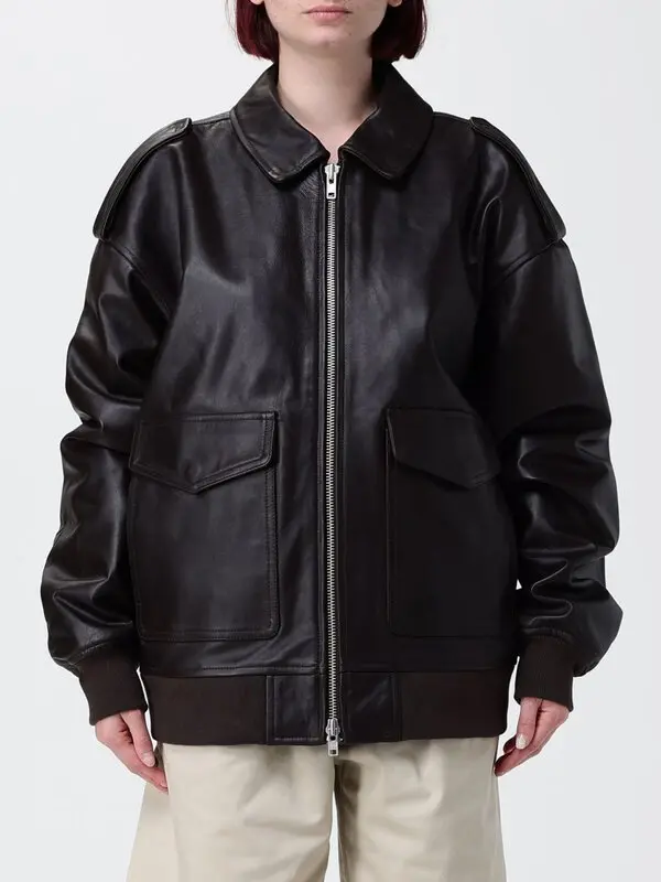 THE FRANKIE SHOP Leather Bomber Jacket - Brown
