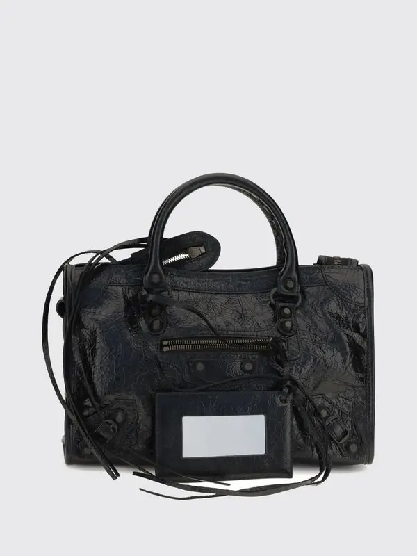 Balenciaga Le City Small Arena Leather Handbag With Studs And Shoulder Strap - Black