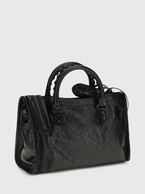 Balenciaga Le City Small Arena Leather Handbag With Studs And Shoulder Strap - Black