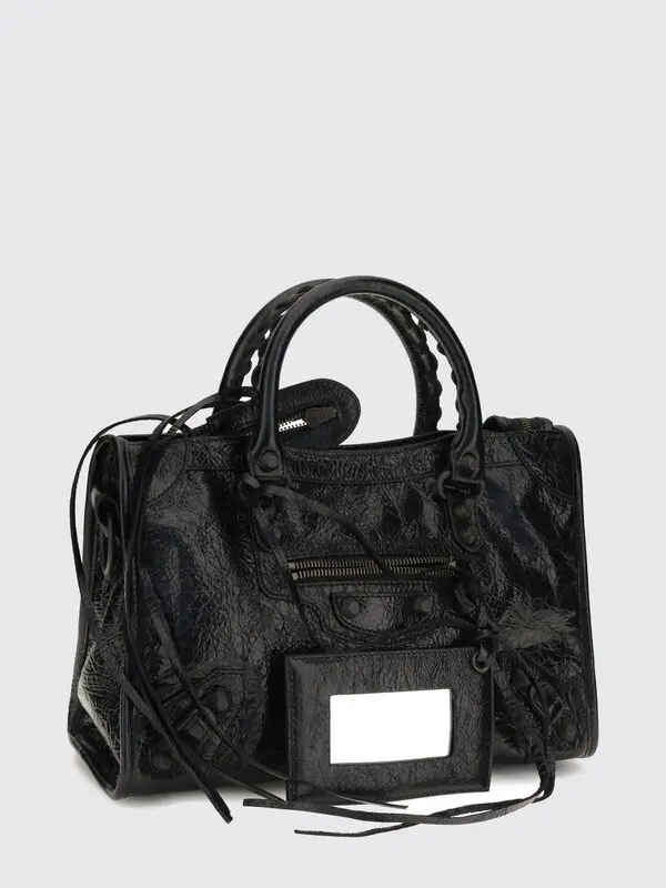 Balenciaga Le City Small Arena Leather Handbag With Studs And Shoulder Strap - Black