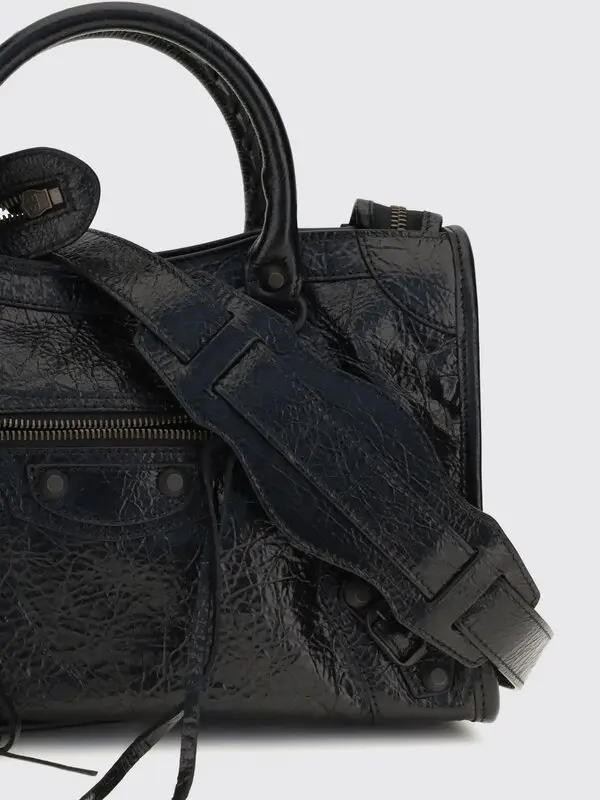 Balenciaga Le City Small Arena Leather Handbag With Studs And Shoulder Strap - Black