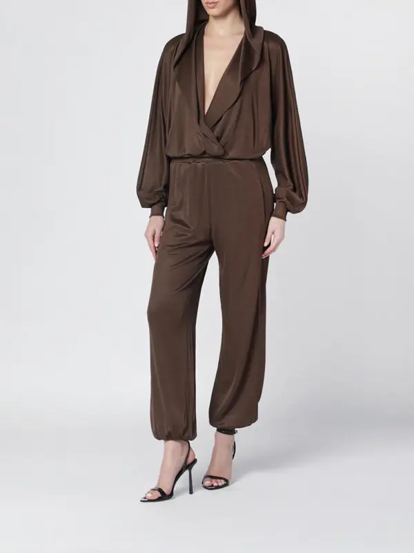 Andamane Slim Fit Hooded Jersey Jumpsuit - Brown
