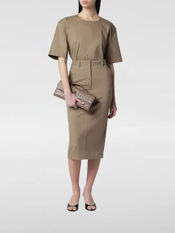 THELATEST High-waisted Slim Fit Midi Pencil Skirt In Cotton With Back Slit