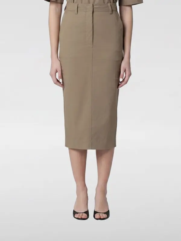 THELATEST High-waisted Slim Fit Midi Pencil Skirt In Cotton With Back Slit - Sand