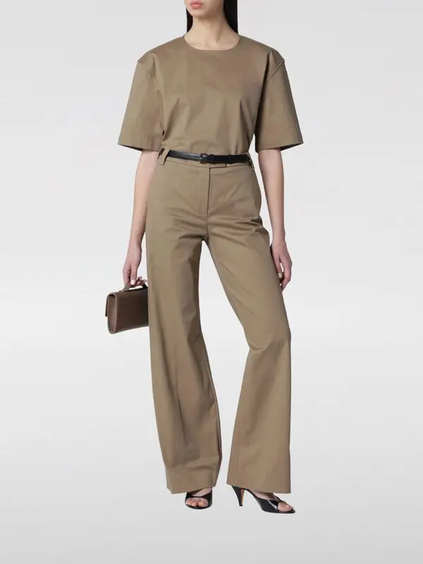 THELATEST Cropped Cotton Crew Neck Top With Teardrop Back Closure - Beige